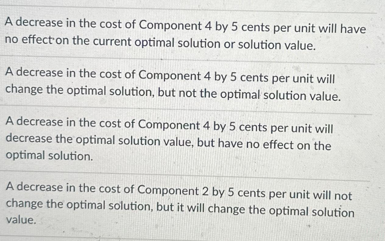 Solved A decrease in the cost of Component 4 ﻿by 5 ﻿cents | Chegg.com