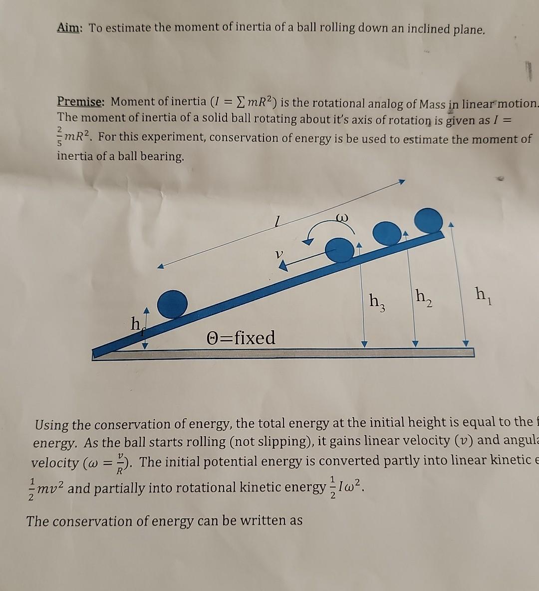 Solved Aim: To estimate the moment of inertia of a ball | Chegg.com