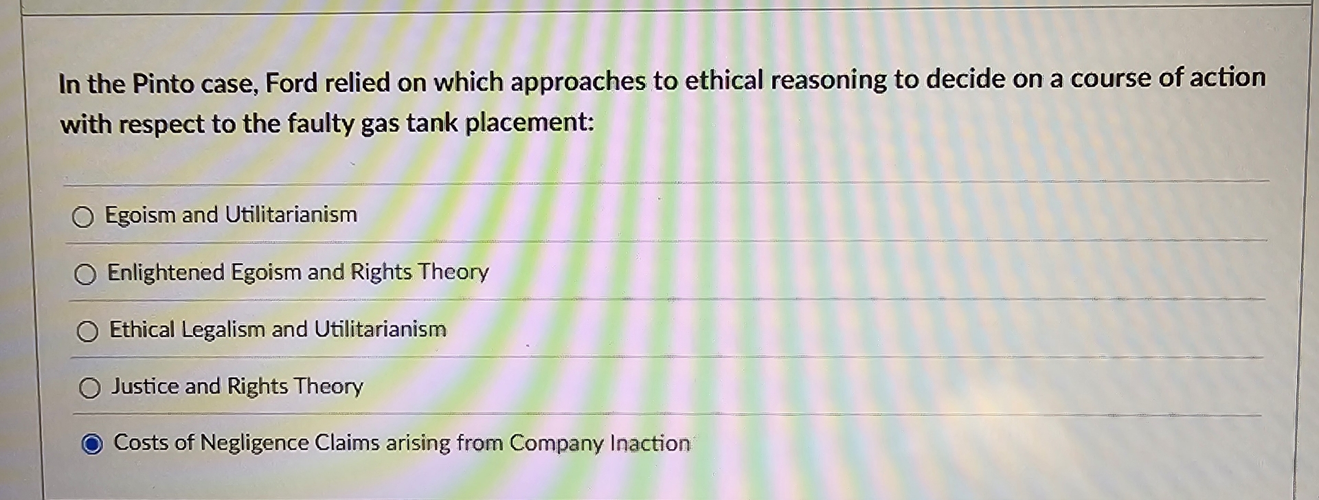 Solved In the Pinto case, Ford relied on which approaches to | Chegg.com