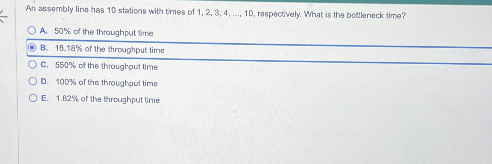 Solved An assembly line has 10 ﻿stations with times of | Chegg.com