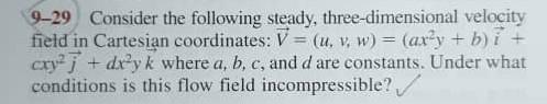 Solved 9–29 Consider the following steady, three-dimensional | Chegg.com