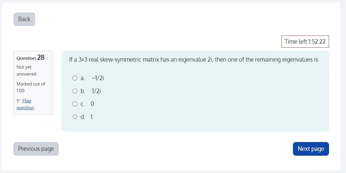 Solved Back Time left 1:52:22 ﻿Question 28 ﻿Not yet answered | Chegg.com