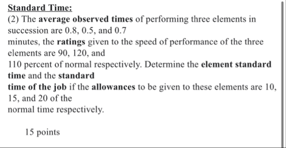 Solved Standard Time:(2) ﻿The average observed times of | Chegg.com