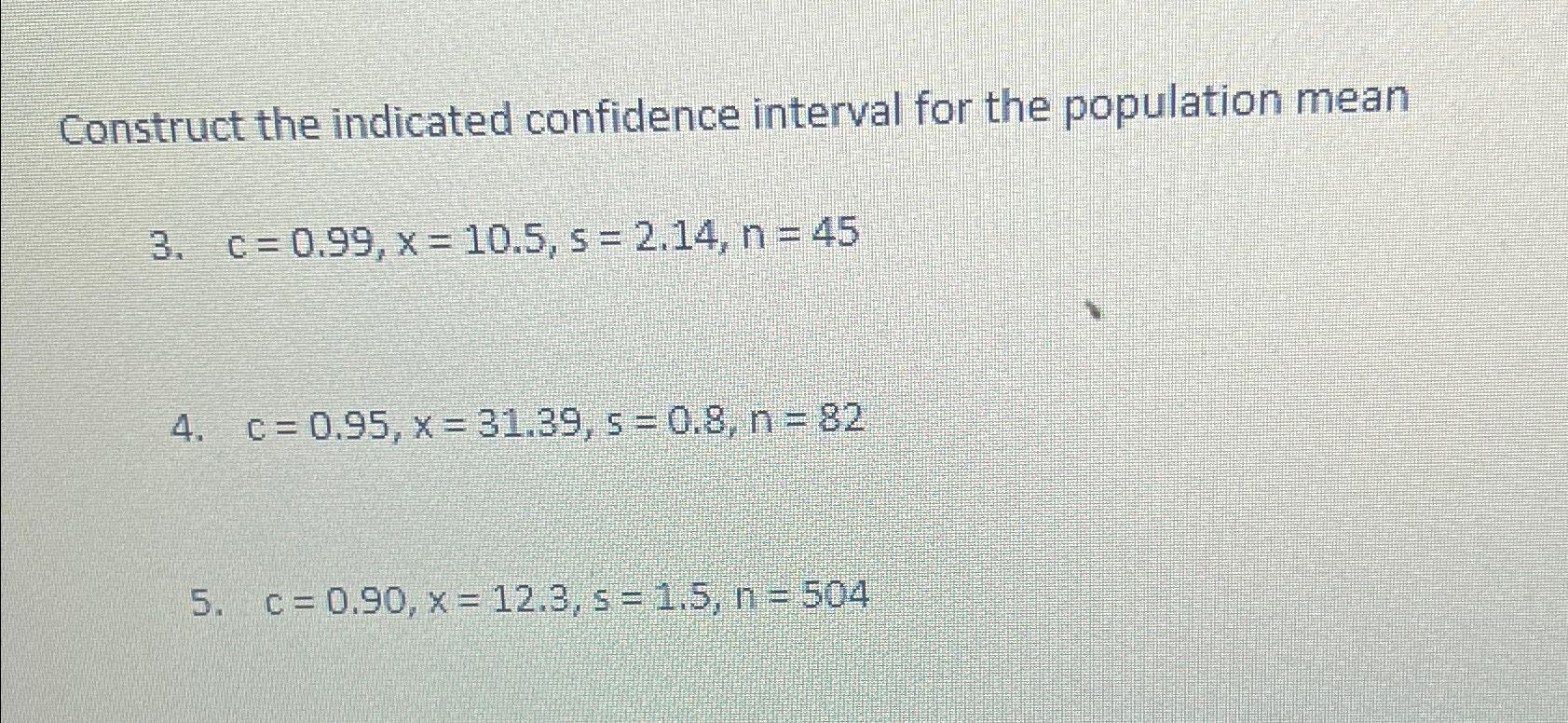 Solved Construct the indicated confidence interval for the | Chegg.com