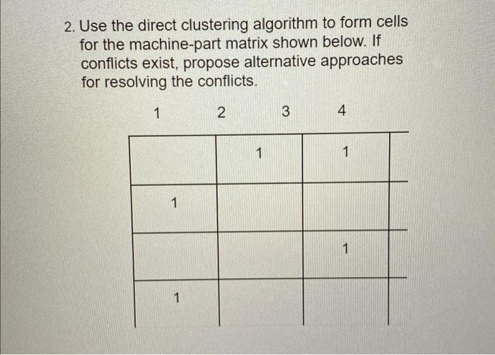 Solved 2 Use The Direct Clustering Algorithm To Form Cells 