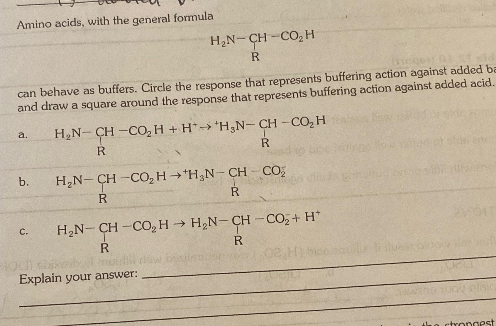 Solved Amino acids, with the general formulacan behave as | Chegg.com
