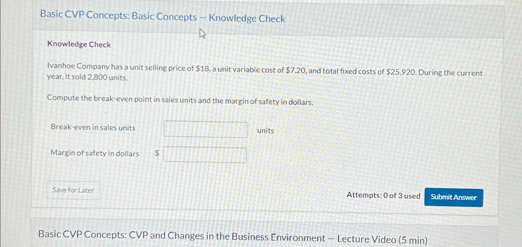 Solved Basic Cvp Concepts Basic Concepts ﻿knowledge