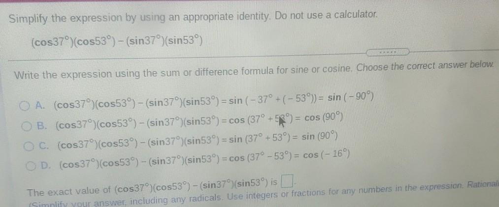 Solved Simplify the expression by using an appropriate | Chegg.com