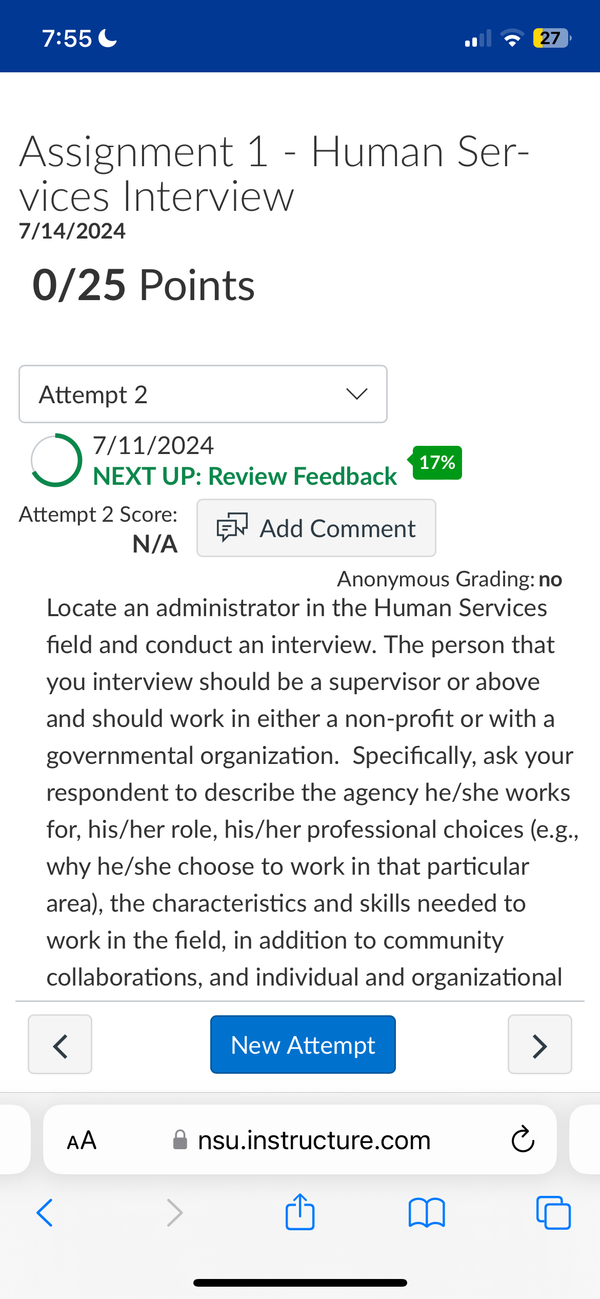 Solved 7:5527Assignment 1 - ﻿Human Services Interview | Chegg.com