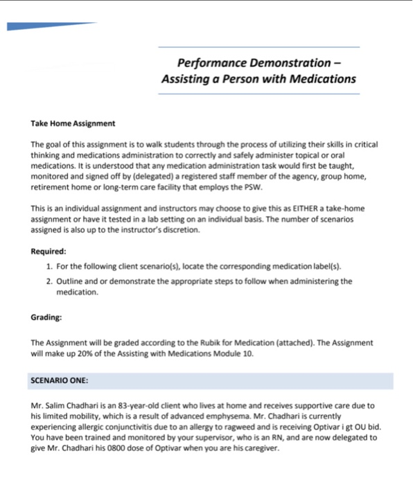 Solved Performance Demonstration - Assisting a Person with | Chegg.com