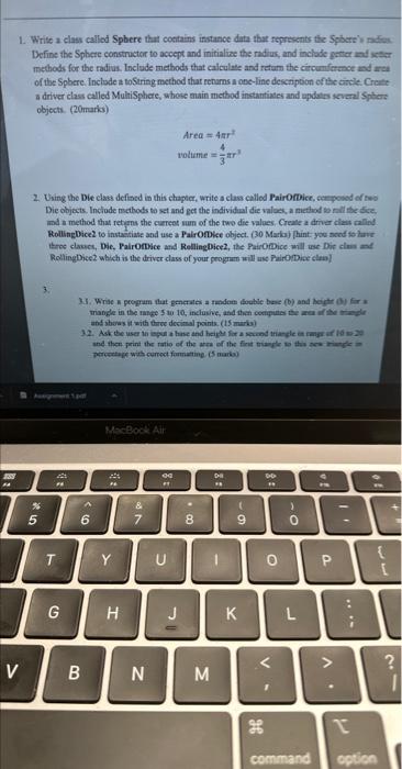Solved 1. Write a class called Spbere that contains instance | Chegg.com