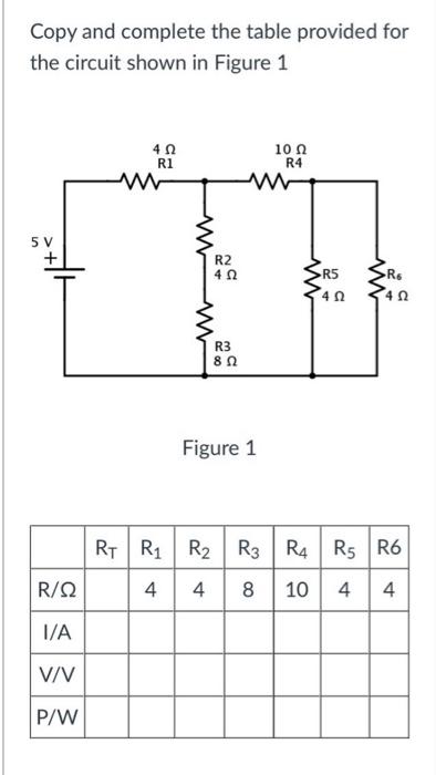 Solved Copy and complete the table provided for the circuit | Chegg.com