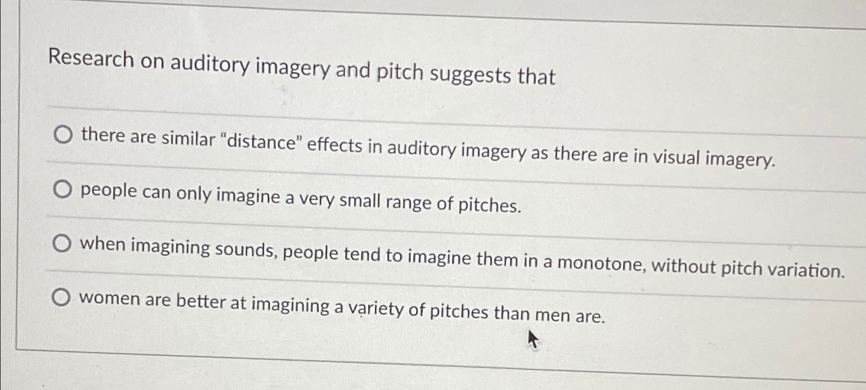 Research on auditory imagery and pitch suggests | Chegg.com