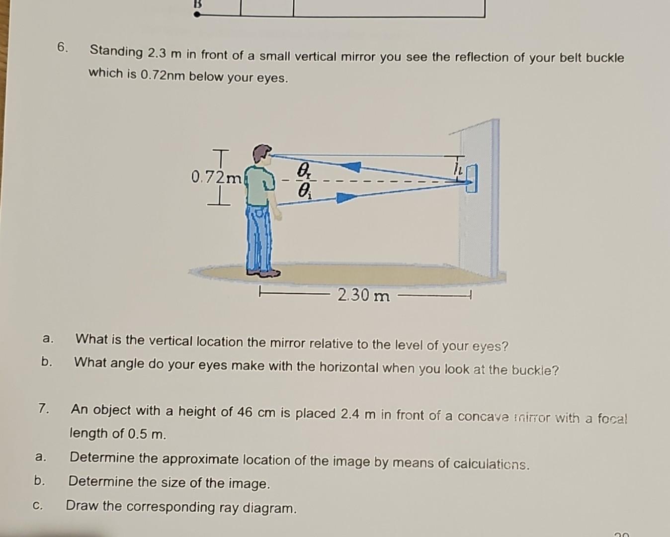 Solved 7. An object with a height of 46 cm is placed 2.4 m | Chegg.com