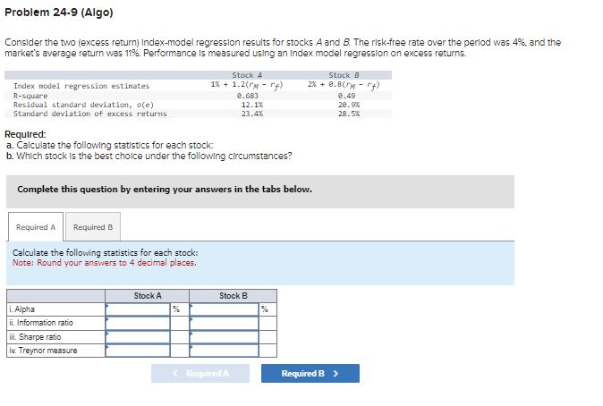 Solved Problem 24.9 (Algo)Consider the two (excess return) | Chegg.com