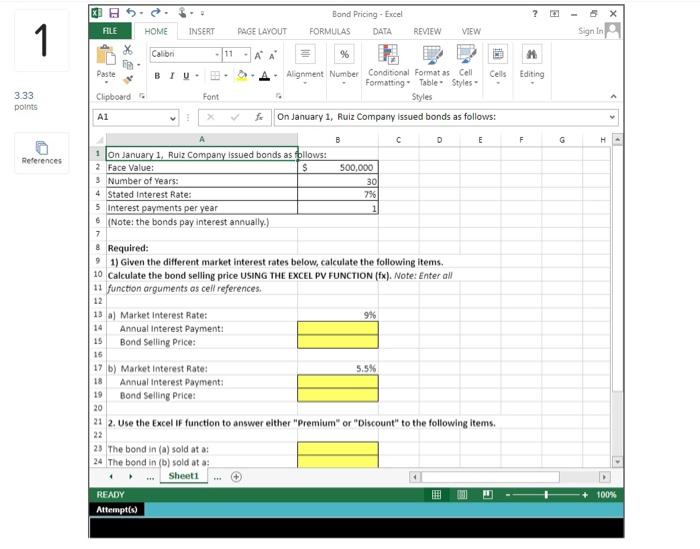 Solved Bond Pricing using Excel's PV and IF Functions 1 Ruiz | Chegg.com
