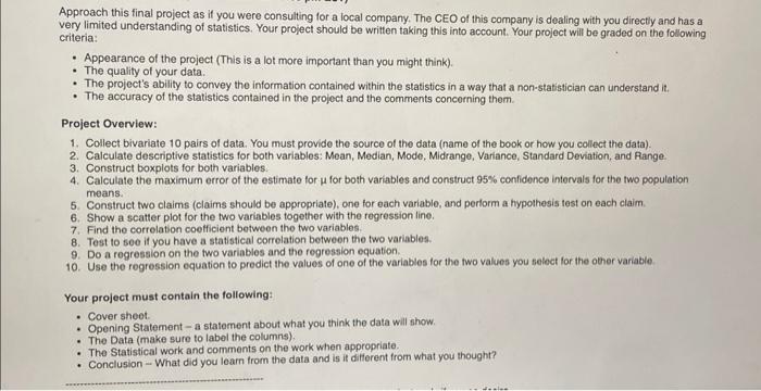 Solved Approach this final project as if you were consulting | Chegg.com