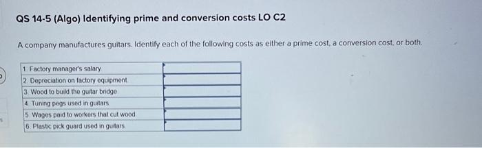 Solved QS 14-5 (Algo) Identifying prime and conversion costs | Chegg.com