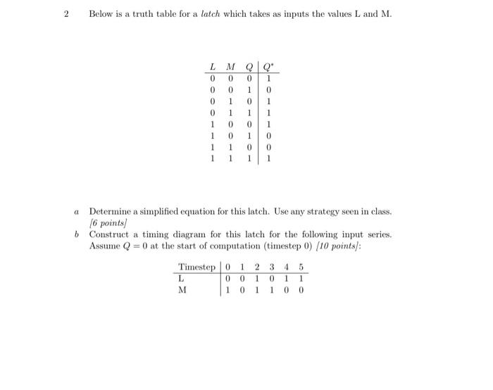 Solved Below is a truth table for a latch which takes as | Chegg.com