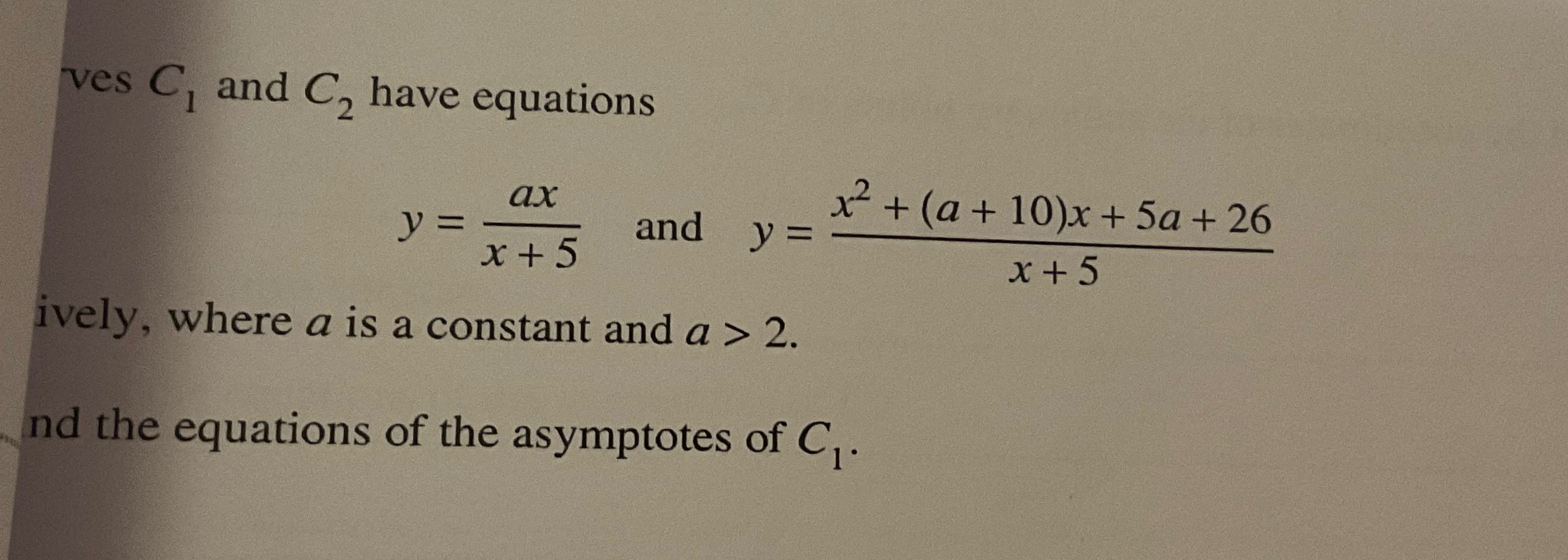 Solved ves C1 ﻿and C2 ﻿have equationsy=axx+5, ﻿and | Chegg.com