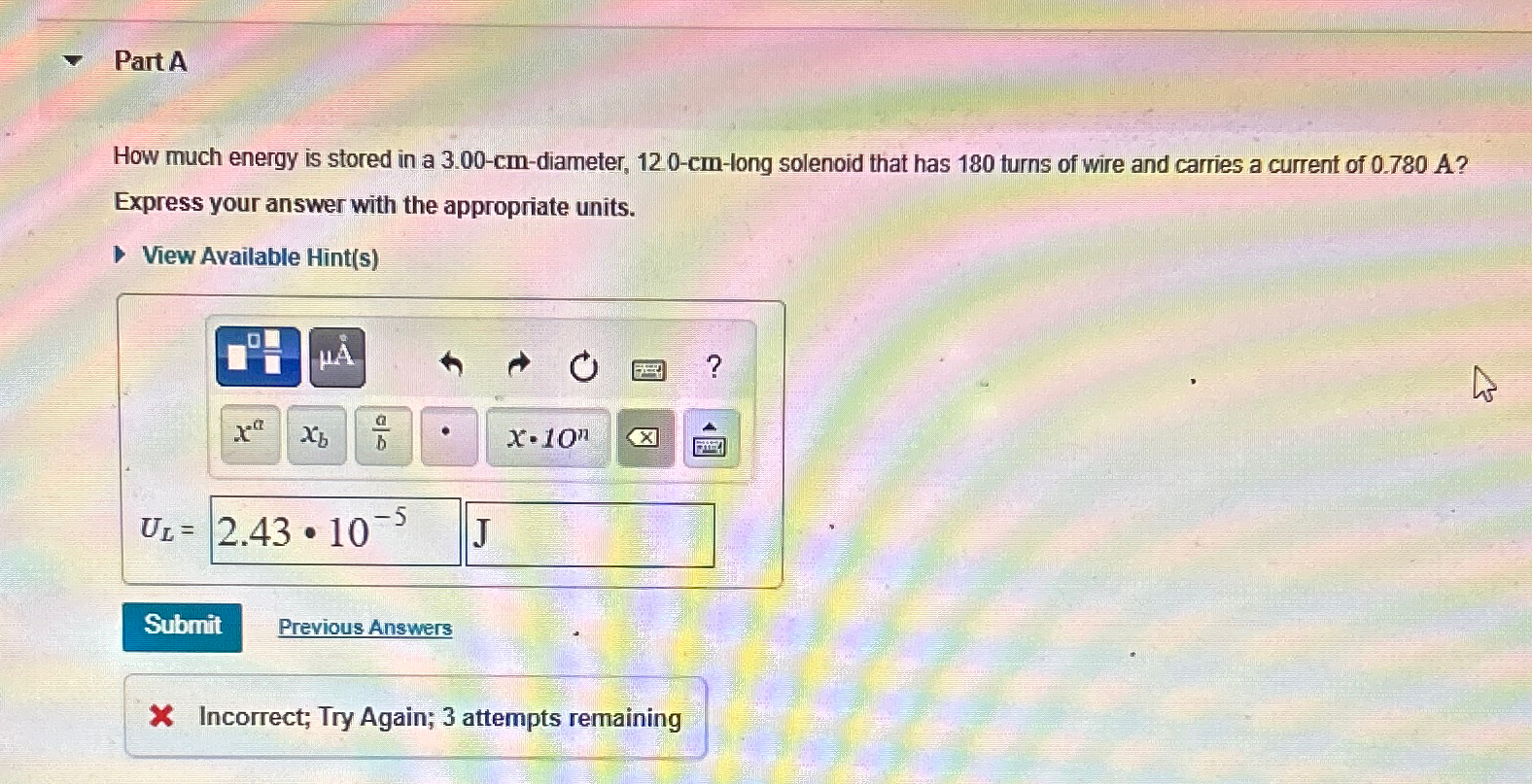 Solved Part AHow much energy is stored in a | Chegg.com