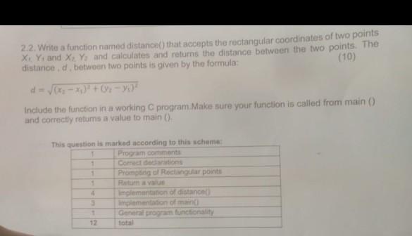 Solved 2.2. Write a function named distance() that accepts | Chegg.com