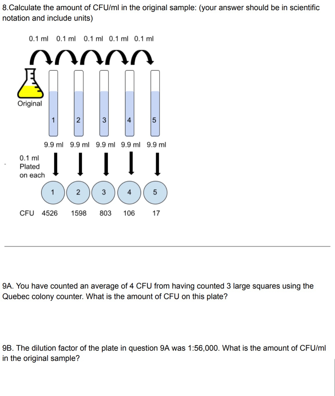 Solved 8.Calculate the amount of CFUml ﻿in the original | Chegg.com