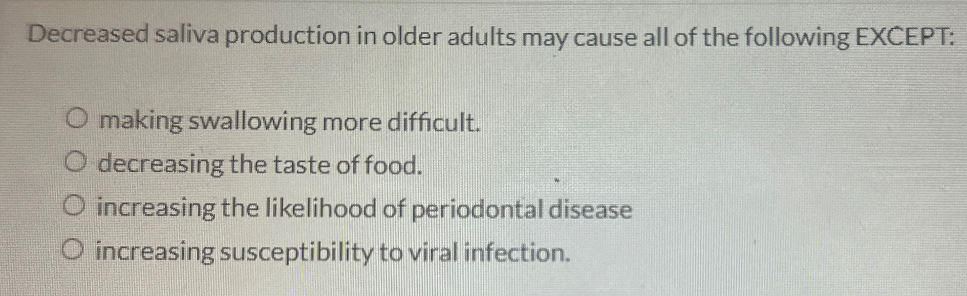 Solved Decreased saliva production in older adults may cause | Chegg.com