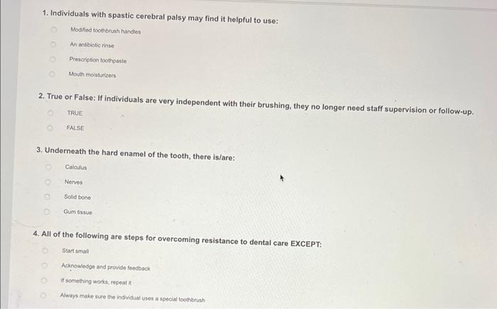 Solved 1. Individuals with spastic cerebral palsy may find | Chegg.com