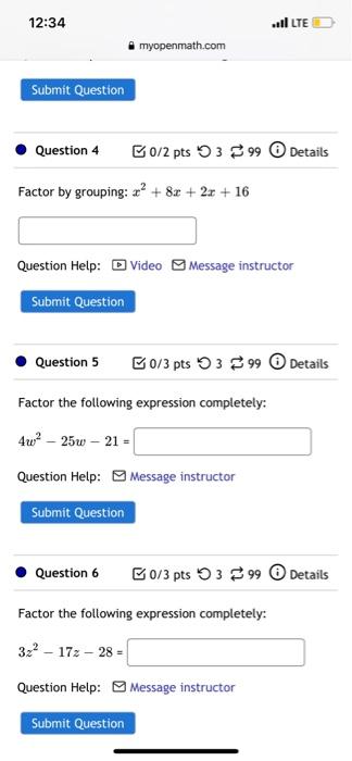 Solved 12:34 Submit Question Question 4 myopenmath.com 0/2 | Chegg.com