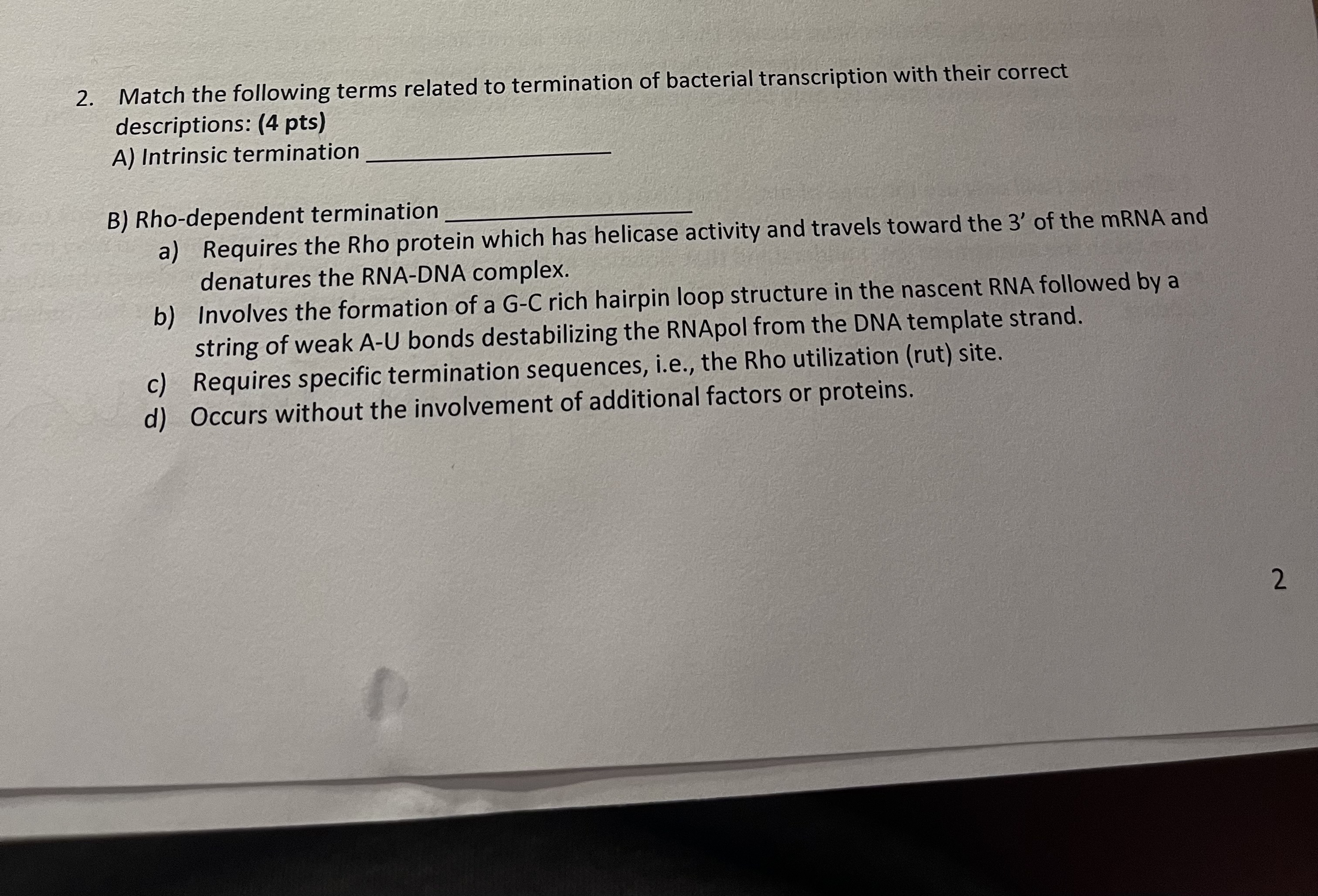 Solved 2. ﻿Match the following terms related to termination | Chegg.com