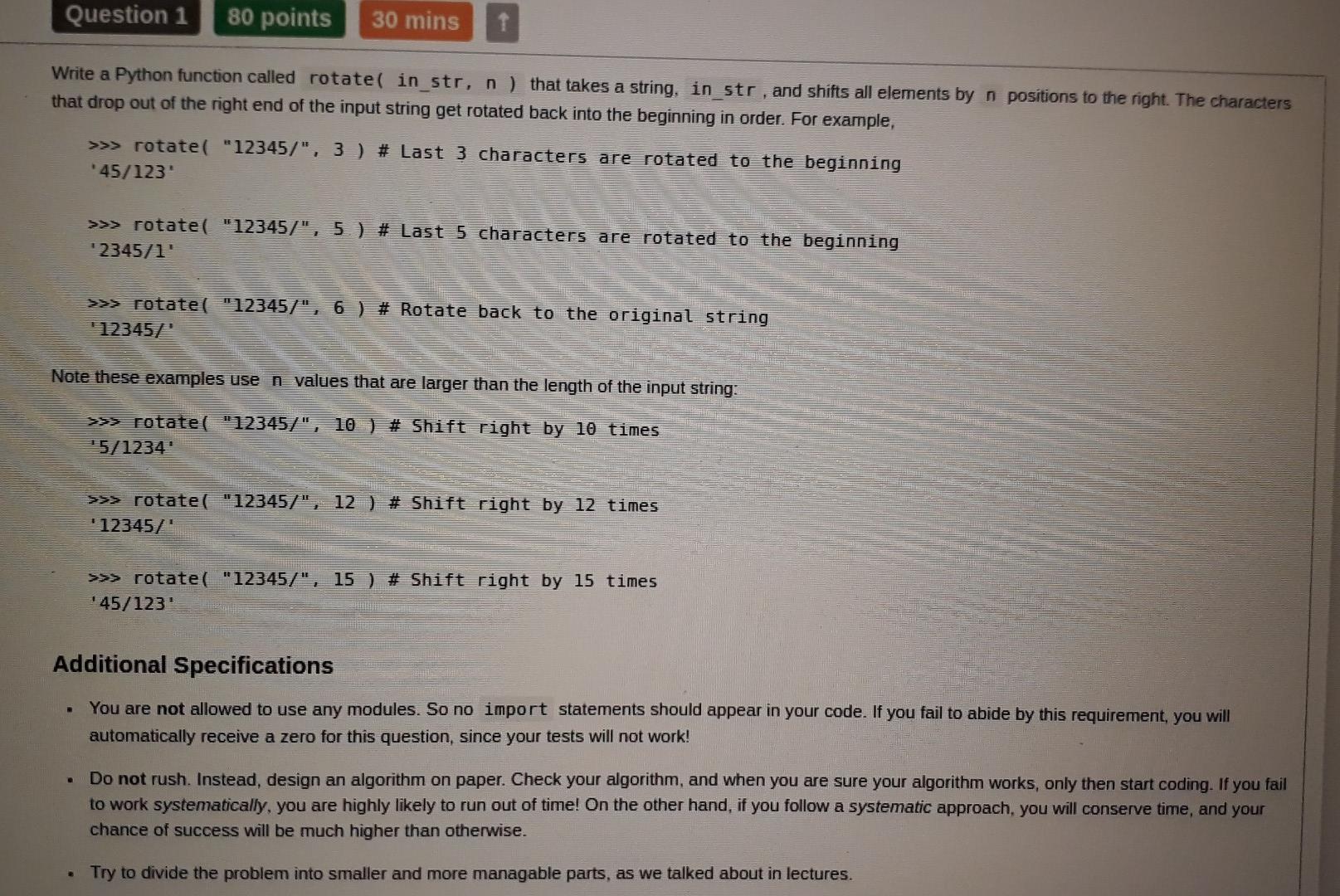 Solved Question 1 80 points 30 mins 1 Write a Python | Chegg.com