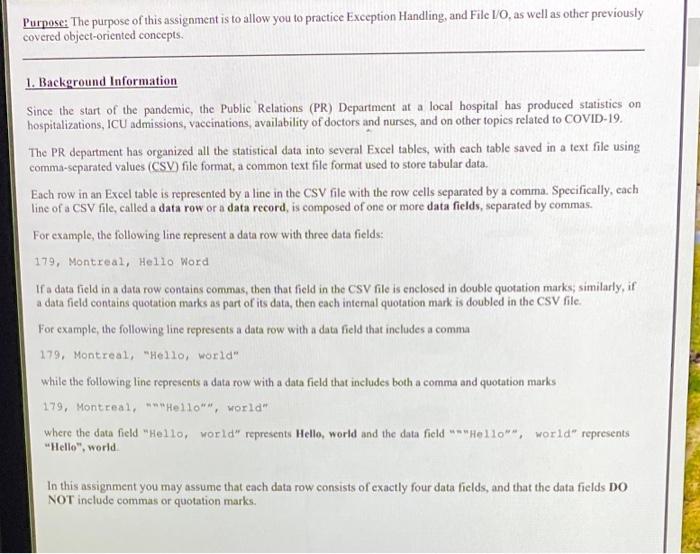 Solved Purpose: The purpose of this assignment is to allow | Chegg.com