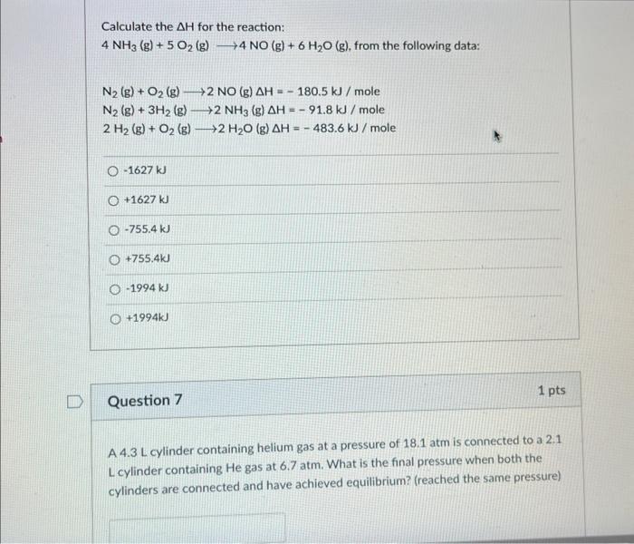 Solved Calculate the ΔH for the reaction: 4NH3( g)+5O2( | Chegg.com
