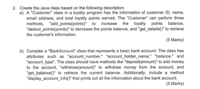 Solved 2. Create the Java class based on the following | Chegg.com