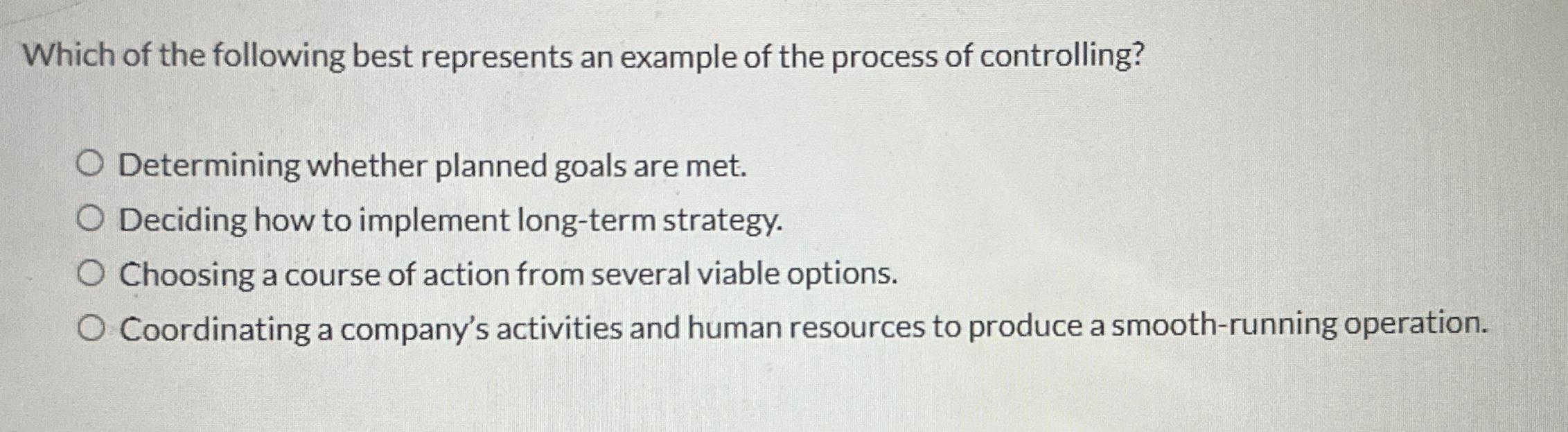 Solved Which of the following best represents an example of | Chegg.com