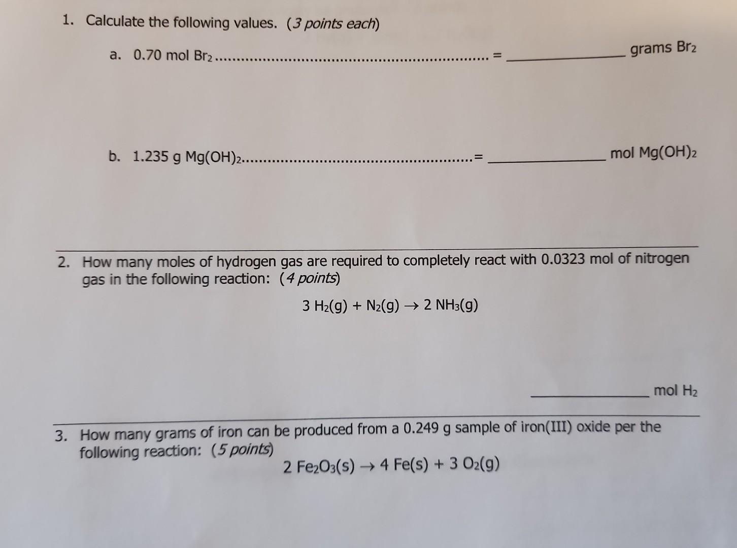 Solved 1. Calculate the following values. ( 3 points each) | Chegg.com