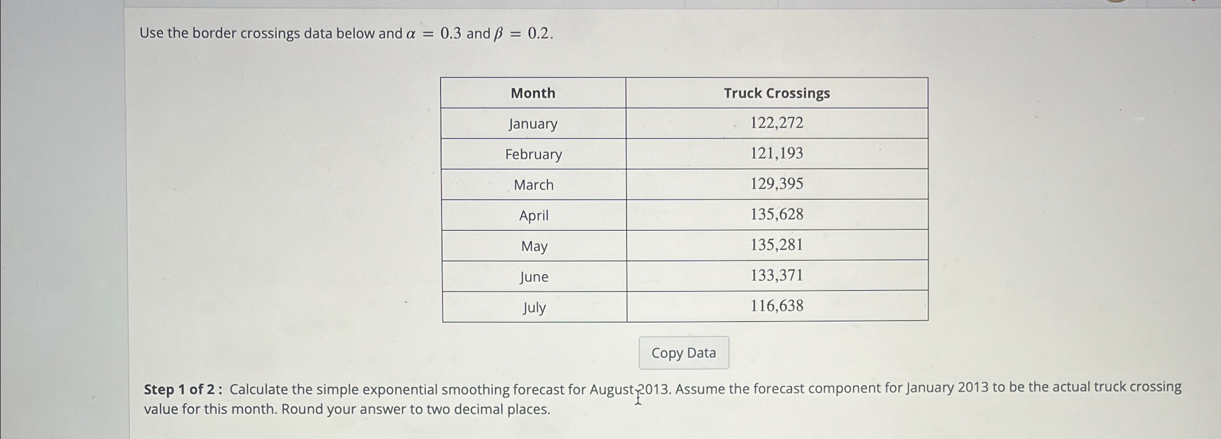 Solved Use the border crossings data below and α=0.3 ﻿and | Chegg.com