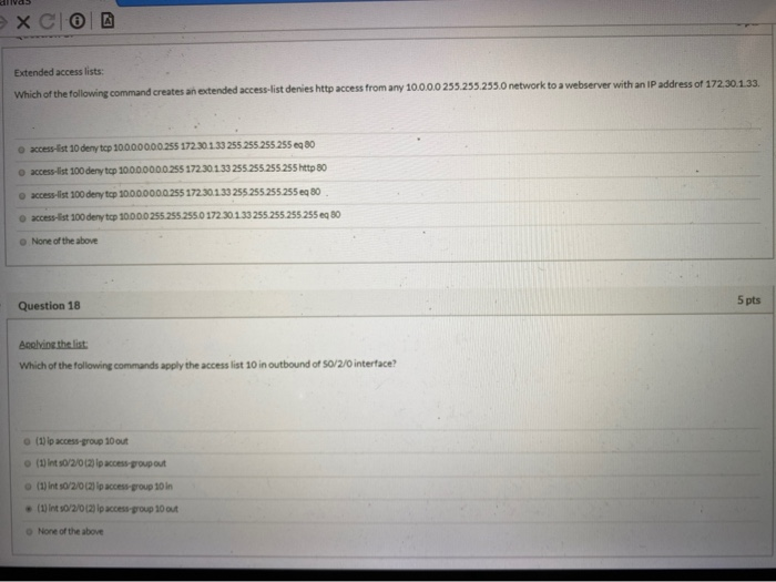 Solved Эх со Extended access lists: Which of the following | Chegg.com