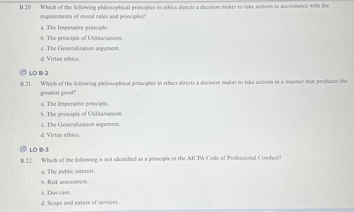 Solved B.20 Which of the following philosophical principles | Chegg.com