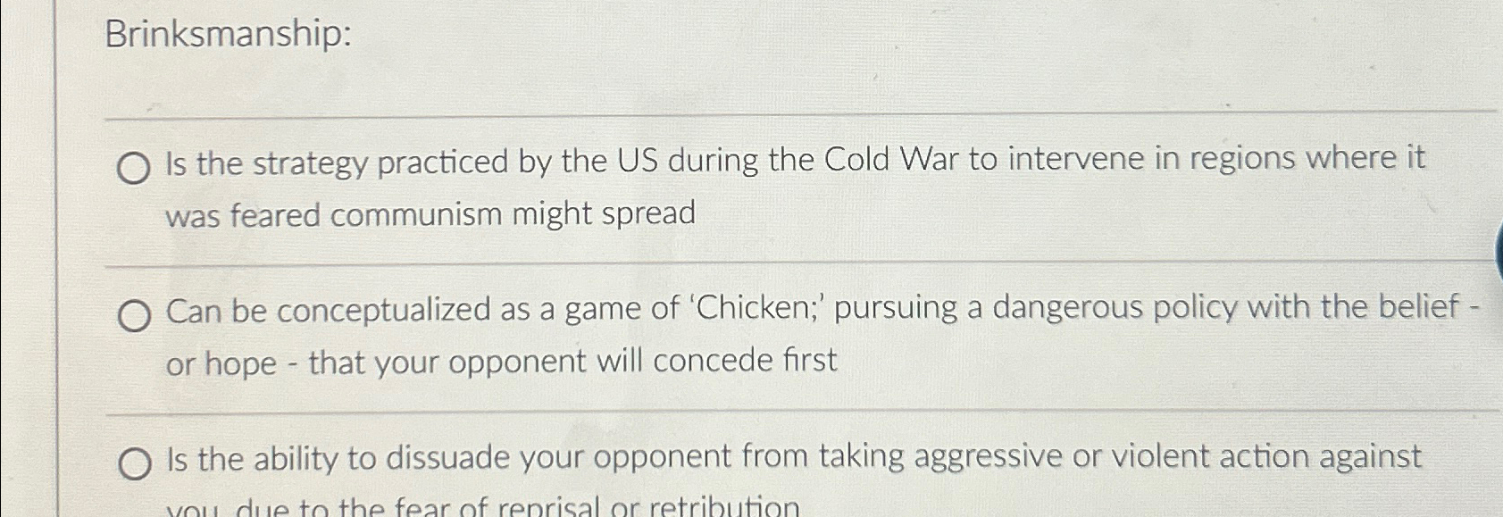 Solved Brinksmanship:Is the strategy practiced by the US | Chegg.com