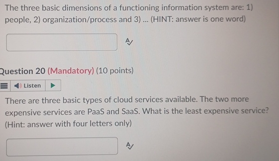 Solved The three basic dimensions of a functioning | Chegg.com