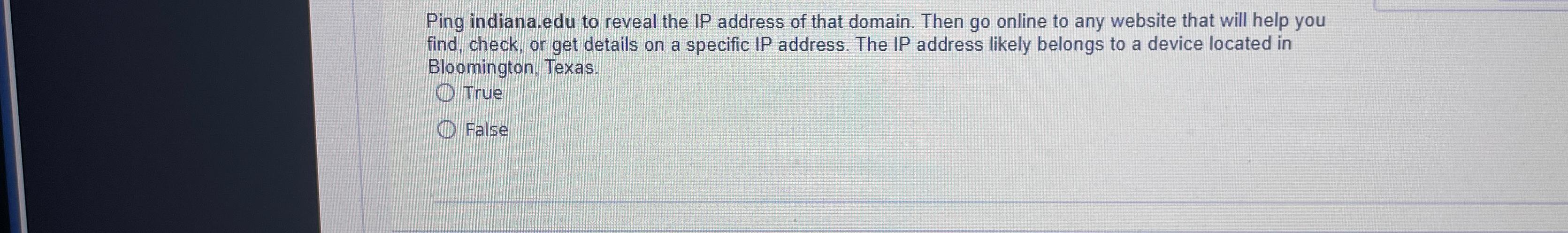 Solved Ping indiana.edu to reveal the IP address of that | Chegg.com