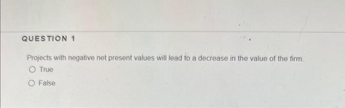 Solved Projects with negative net present values will lead | Chegg.com