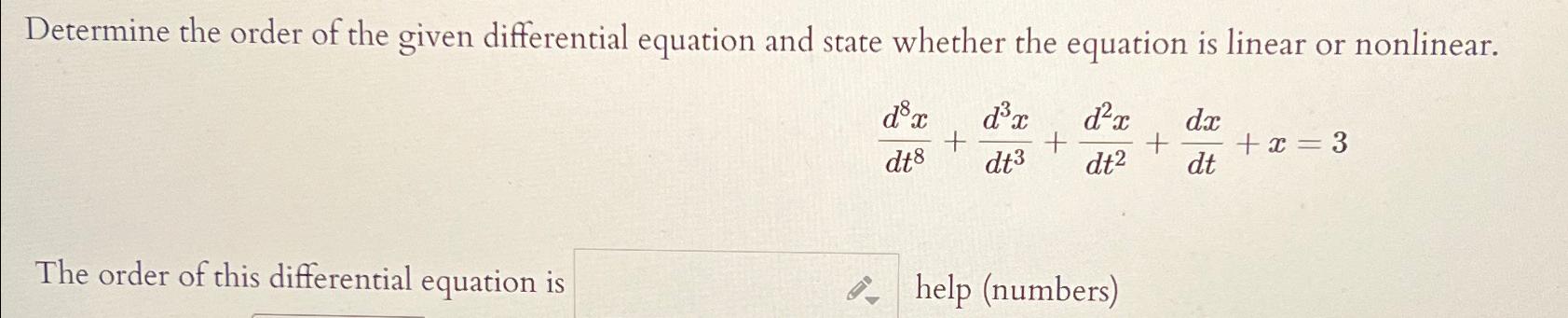 Solved Determine the order of the given differential | Chegg.com