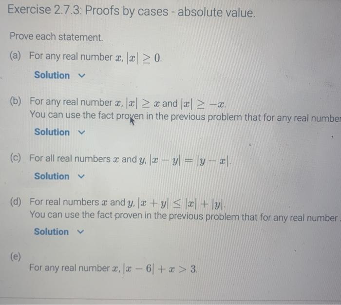 Solved Exercise 2.7.3: Proofs by cases - absolute value. | Chegg.com