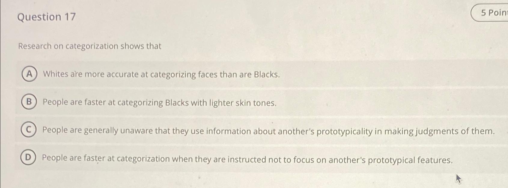 Solved Question 175 ﻿PoinResearch on categorization shows | Chegg.com