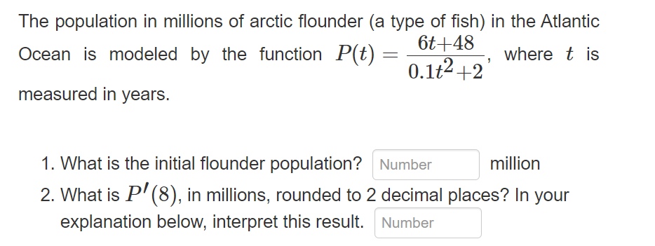 Solved The population in millions of arctic flounder (a type | Chegg.com