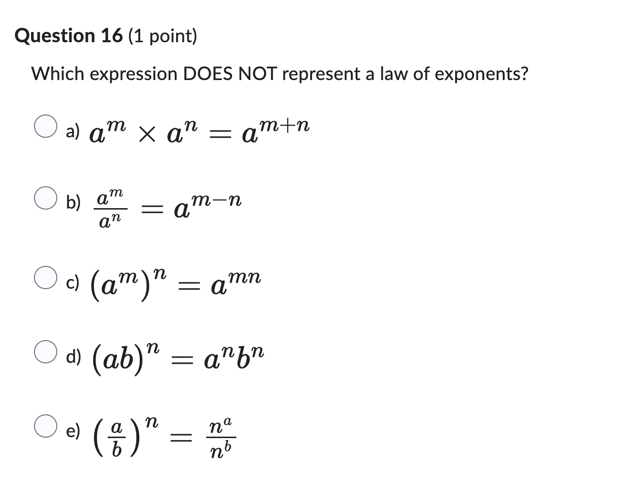 Solved Question 16 (1 ﻿point)Which expression DOES NOT | Chegg.com