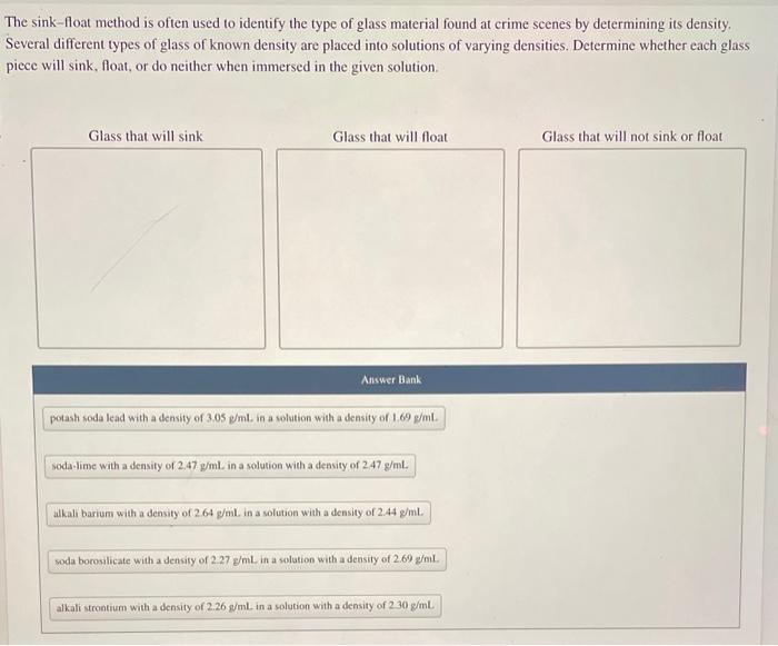 Solved The sink-float method is often used to identify the | Chegg.com